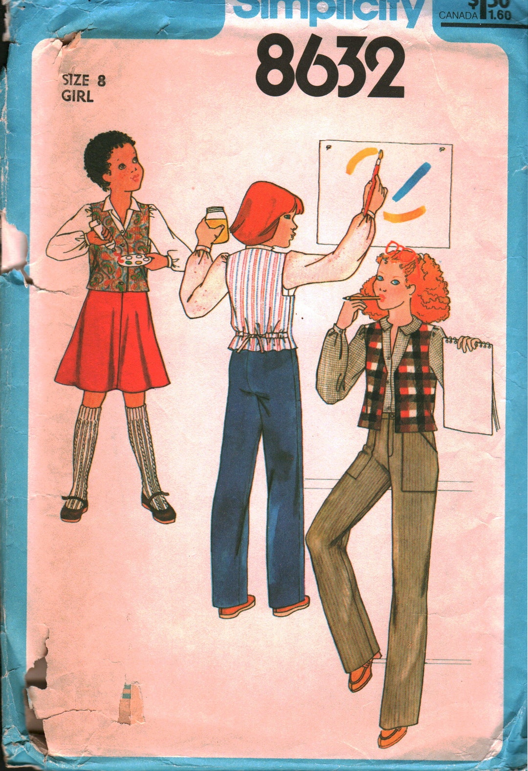 8632 Simplicity Vintage SEWING Pattern Girls Skirt Pants Unlined Vest ...