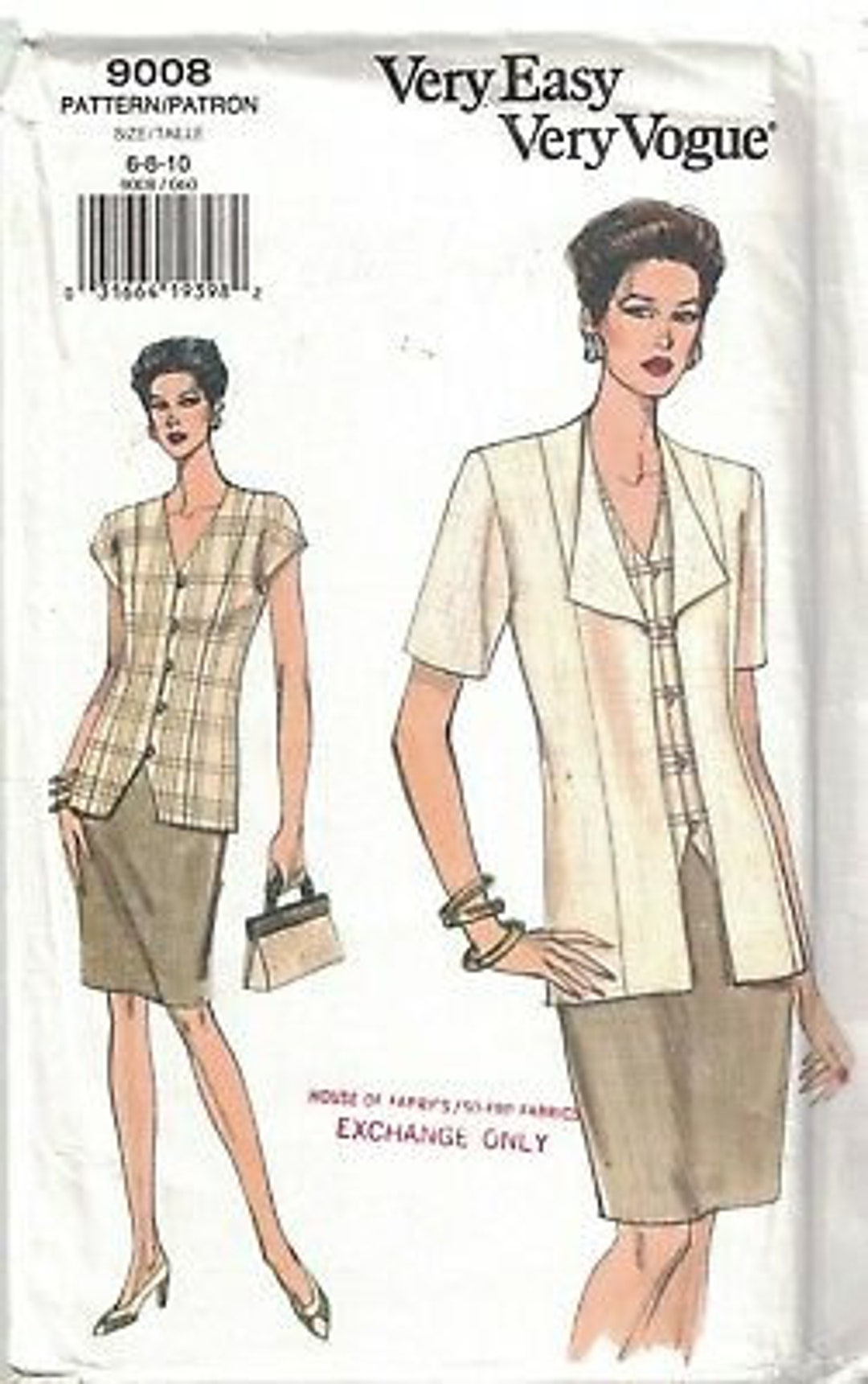 9008 UNCUT Vogue Sewing Pattern Misses Loose Fitting Jacket Top Skirt ...