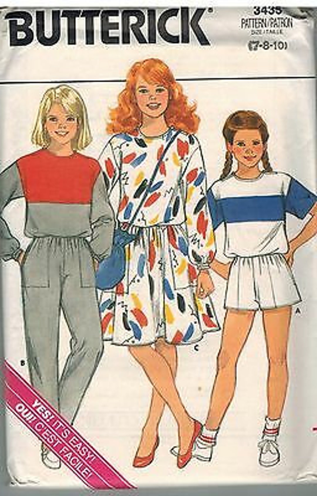 3435 Vintage Butterick Sewing Pattern Girls Top Skirt Pants Shorts Bag ...