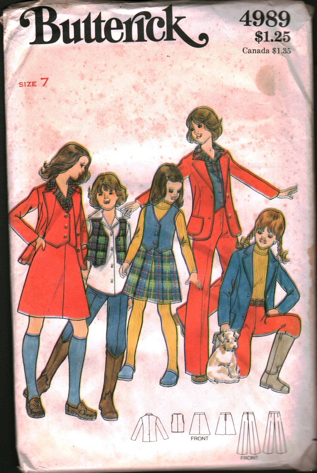 4989 Butterick Vintage SEWING Pattern Girls' Vest Jacket Skirt Pants ...