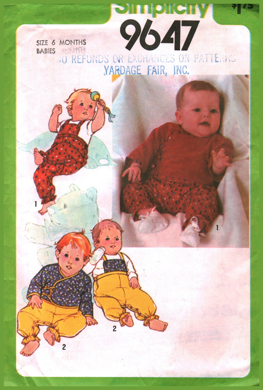 9647 VINTAGE Simplicity SEWING Pattern Babies Overalls Front Wrap ...