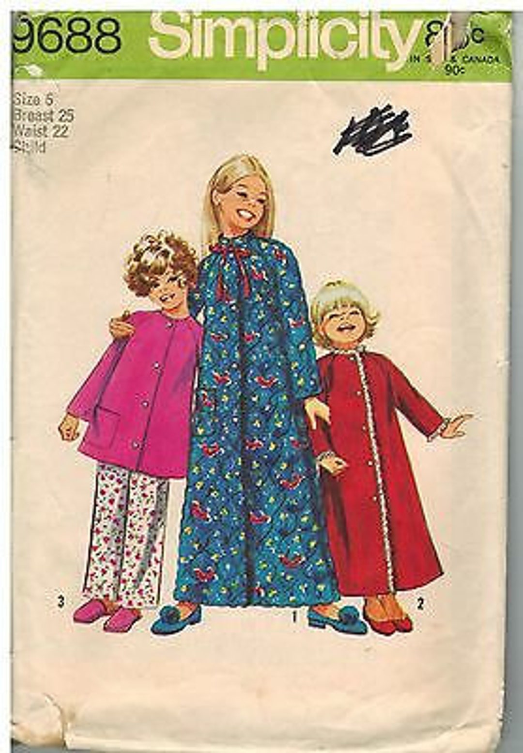 9688 Vintage Simplicity Sewing Pattern Girls Bathrobe Pajamas Top Pants OOP SEW - Etsy