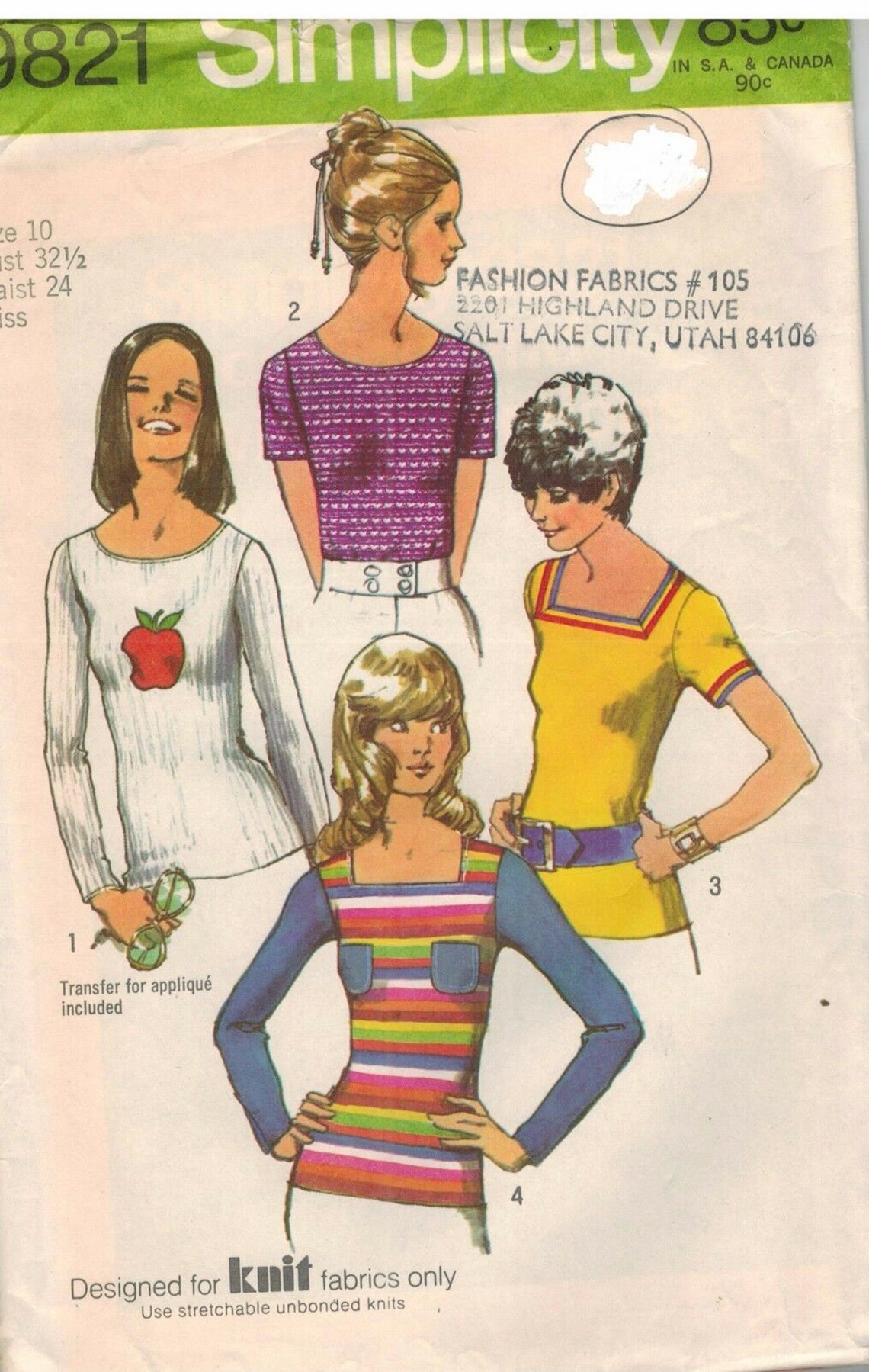 9821 Vintage Simplicity Sewing Pattern Misses Set of Pullover Tops ...
