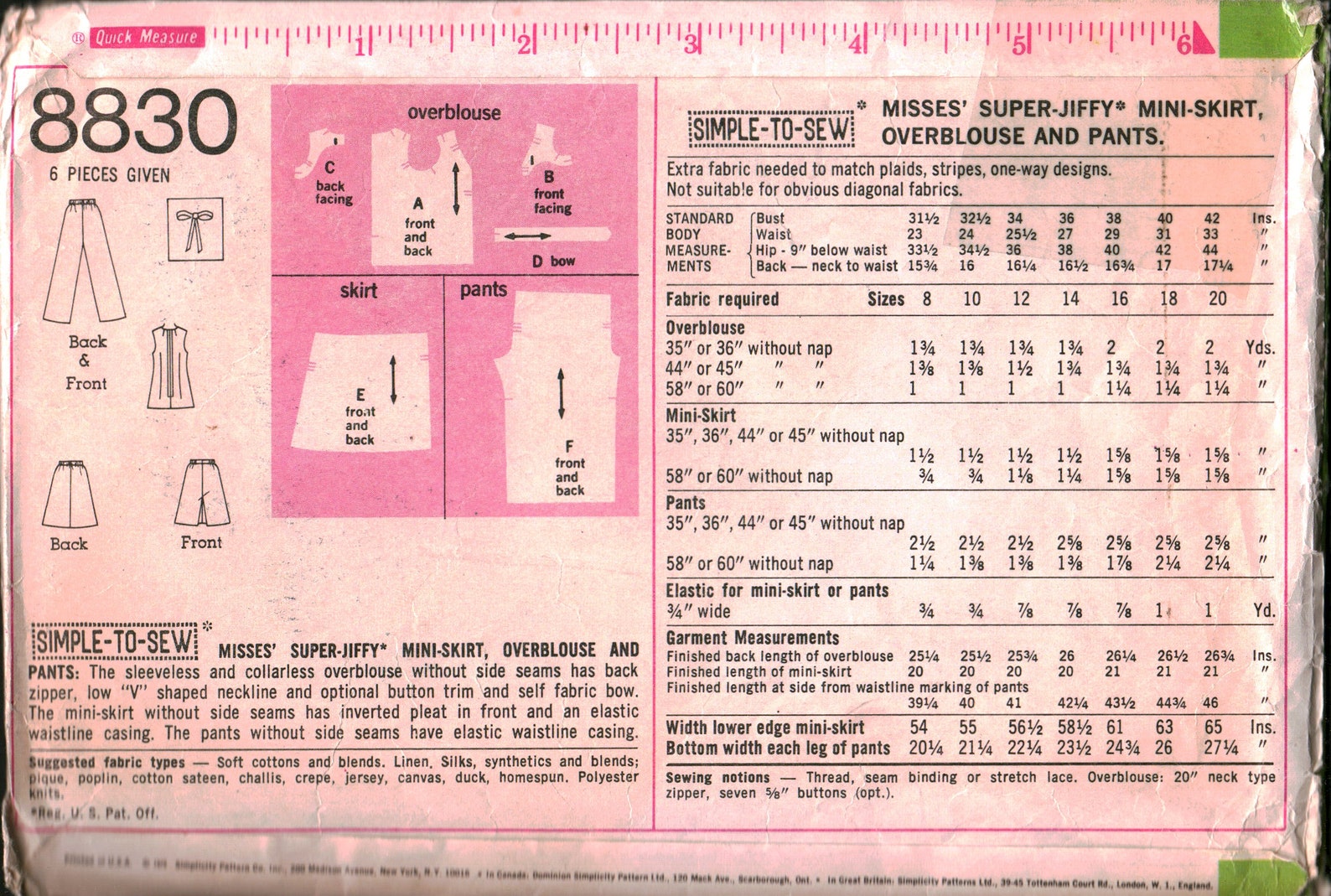 8830 Simplicity Vintage SEWING Pattern Misses Mini Skirt - Etsy