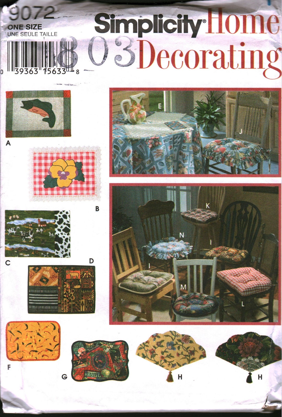 9072 Simplicity Vintage SEWING Pattern Craft Place Mats Chair Pads OOP ...