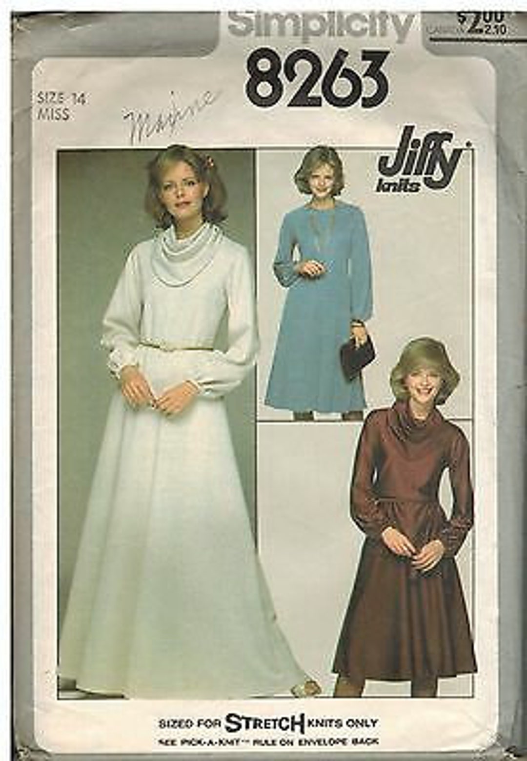 8263 Vintage Simplicity Sewing Pattern Misses "jiffy" Cowl Neckline ...