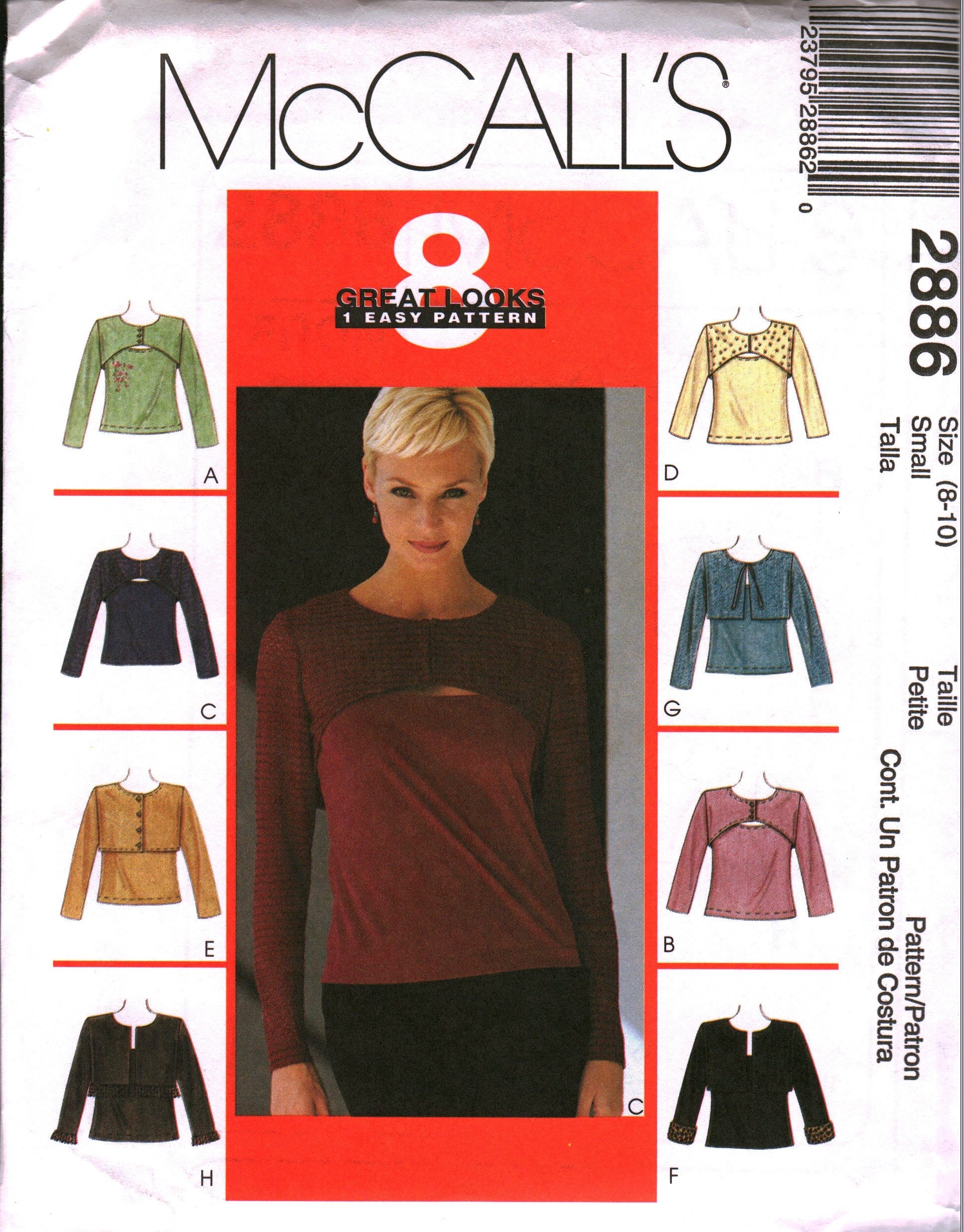 UNCUT Mccalls Sewing Pattern Misses Twin Set Bolero Sleeveless Top 2886 ...