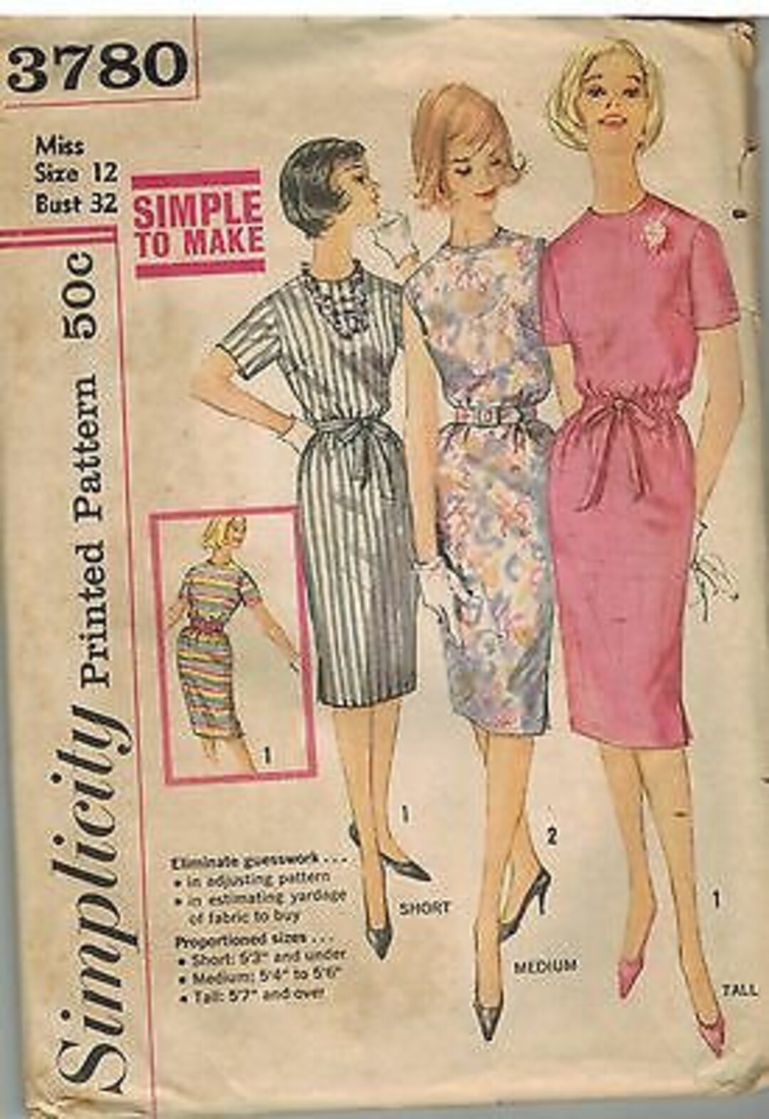 3780 Vintage Simplicity Sewing Pattern Misses Simple to Make One Piece ...