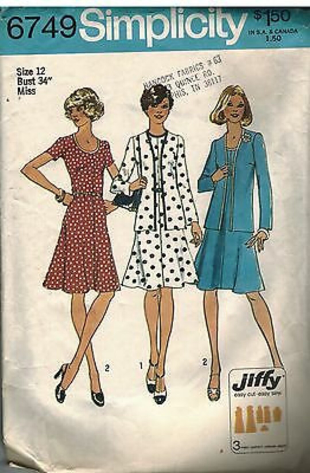 6749 Vintage Simplicity Sewing Pattern Misses One Piece Dress Unlined ...