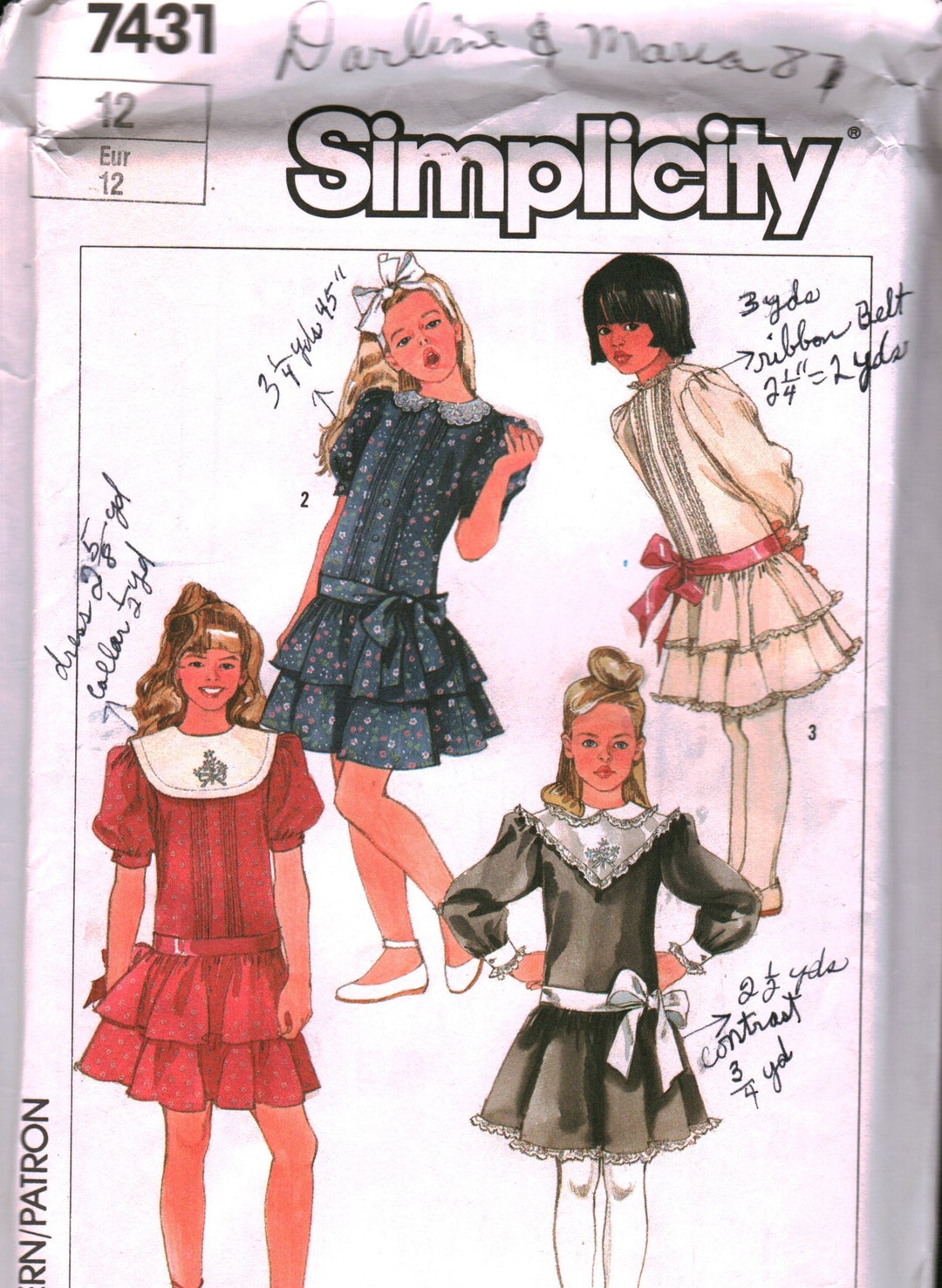7431 UNCUT Vintage Simplicity SEWING Pattern Girls Dropped Waist Dress ...