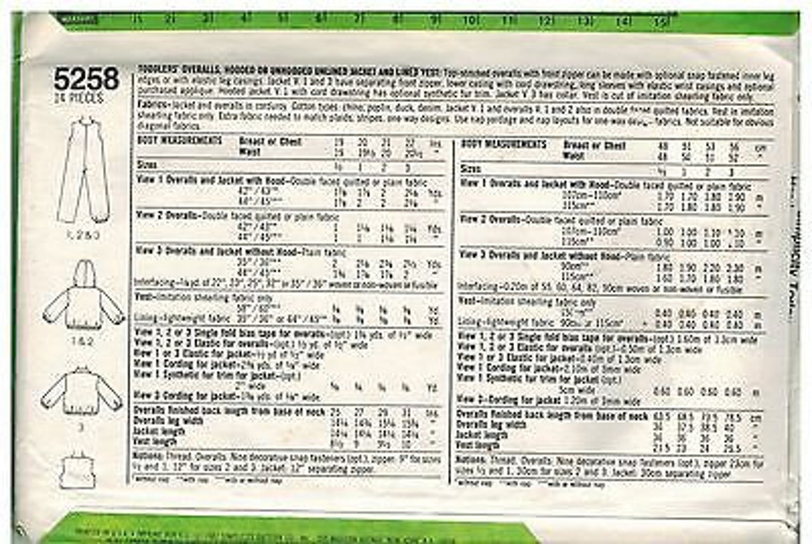 5258 Vintage Simplicity Sewing Pattern Girls Boys Overalls Jacket Lined ...