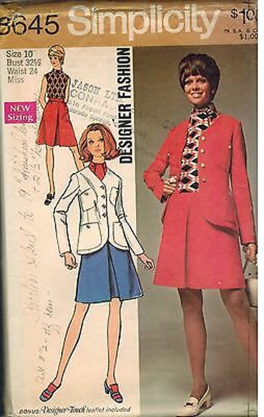 8645 Vintage Simplicity Sewing Pattern Misses Jacket Skirt Blouse Ascot ...