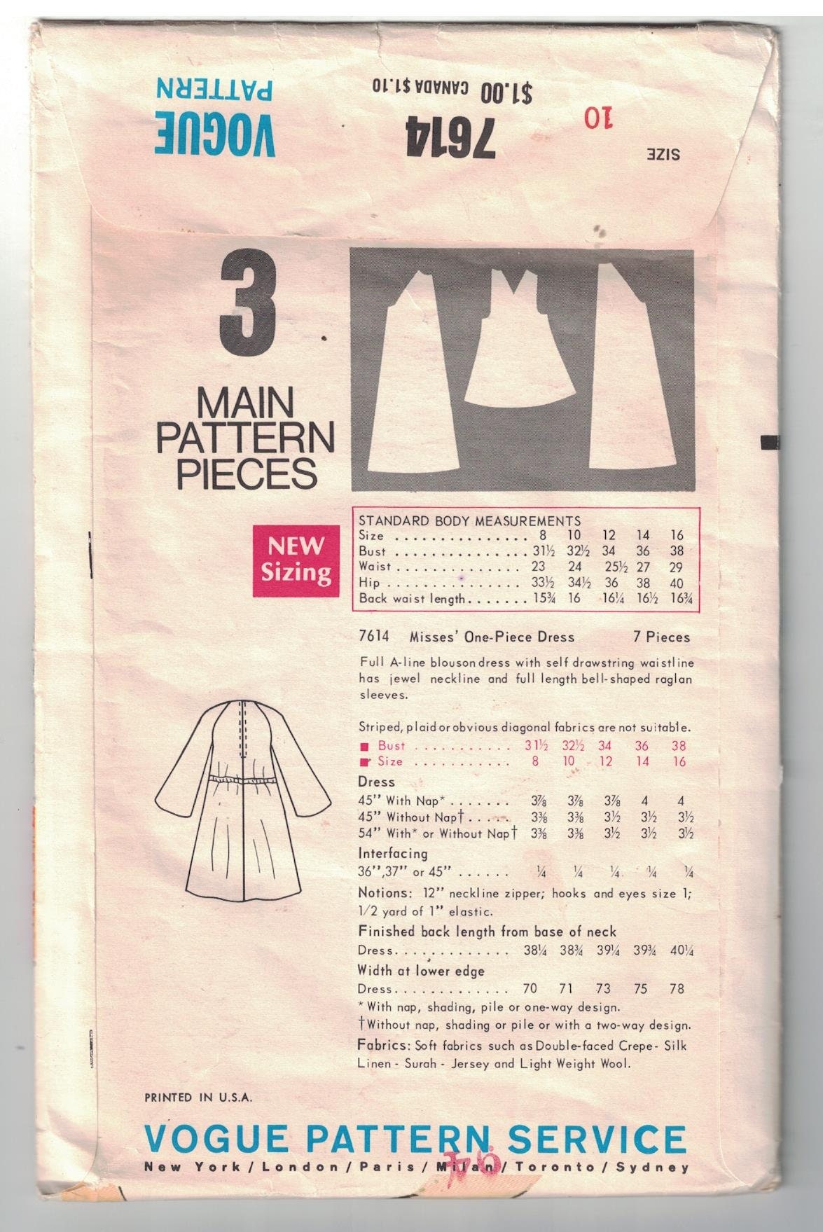 7614 Vintage Vogue Sewing Pattern Misses Full A Line Blouson Dress ...