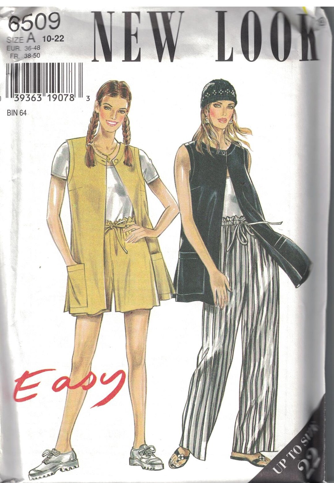 6509 Vintage New Look Sewing Pattern Misses Tunic Shorts 10-22 - Etsy