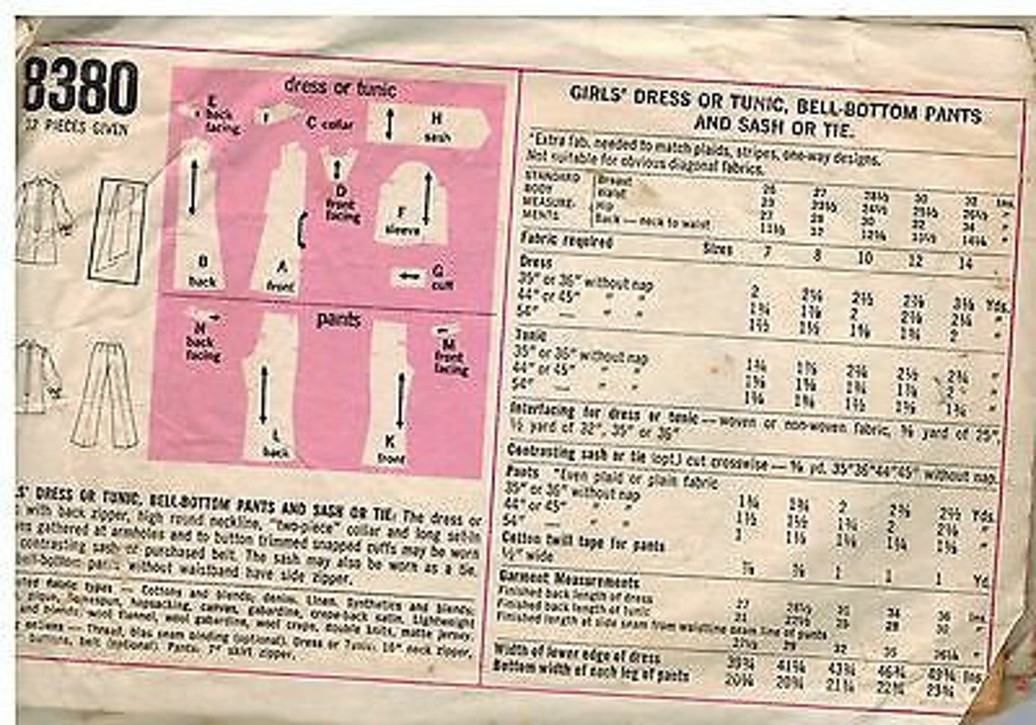 8380 Vintage Simplicity Sewing Pattern Girls Dress Tunic Bell - Etsy