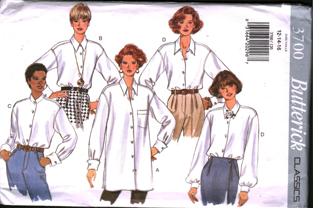 3700 Butterick SEWING Pattern Misses Button Front Blouse Top Shirt FF ...