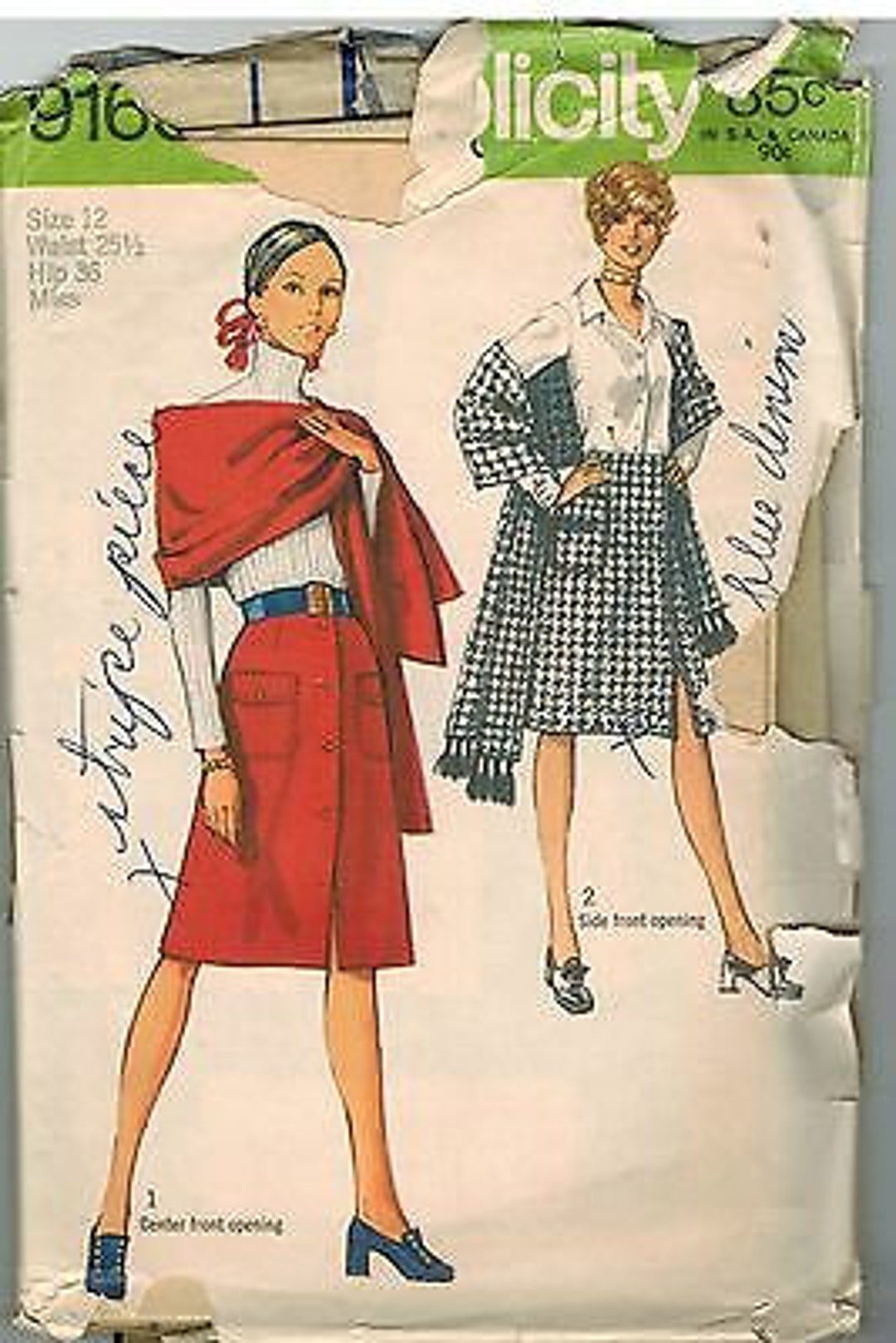 9165 Vintage Simplicity Sewing Pattern Misses 1970's Skirt Stole Casual ...
