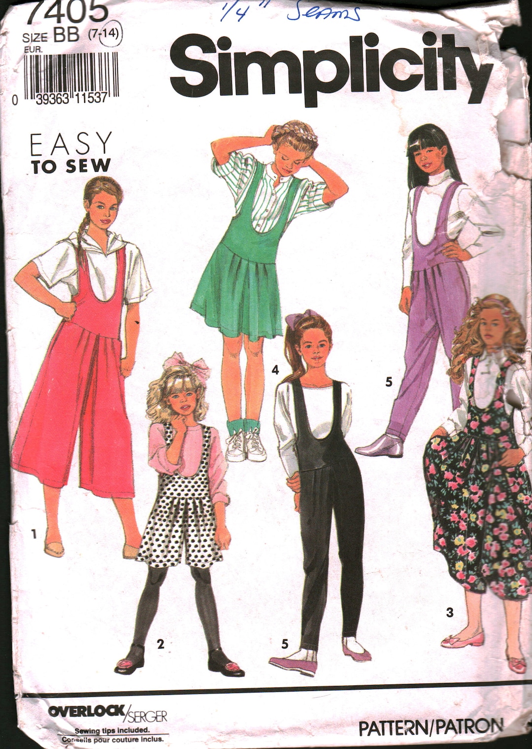 7405 Vintage Simplicity SEWING Pattern Girls Jumper Culotte Jumper ...