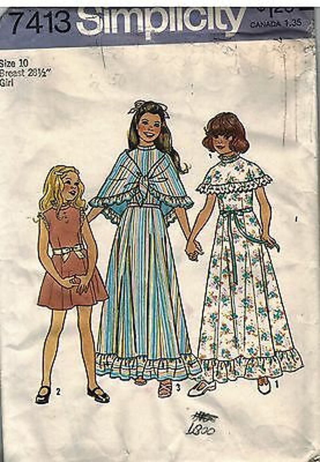 7413 Vintage Simplicity Sewing Pattern Girls Dress Two Lengths Shawl ...