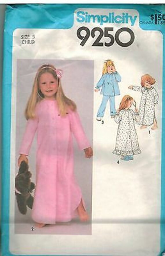 9250 Vintage Simplicity Sewing Pattern Girls Pajamas Nightgown | Etsy