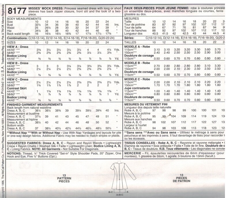 8177 Vintage Mccalls SEWING Pattern Misses Mock Dress Uncut | Etsy