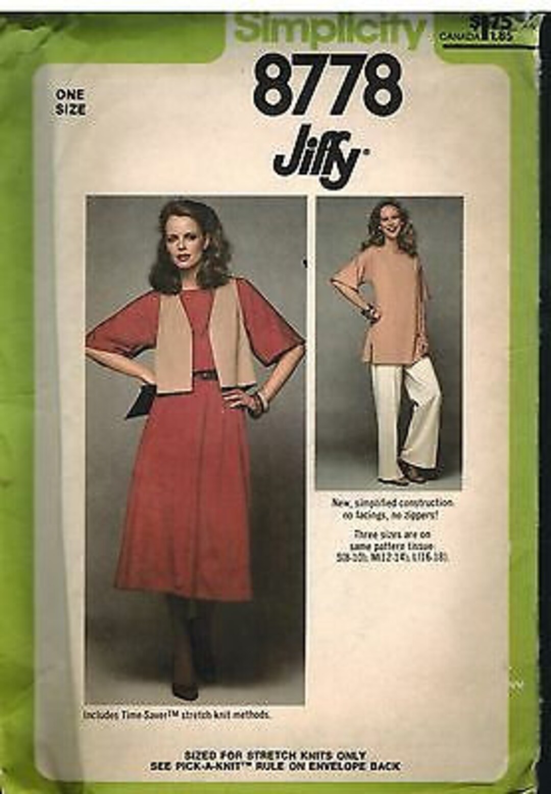 8778 UNCUT Simplicity Sewing Pattern Misses Pullover Dress Unlined Vest ...