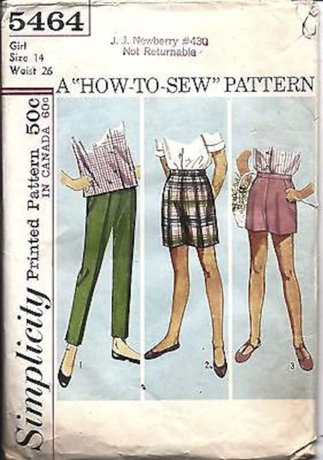 5464 Simplicity Vintage Sewing Pattern 1960's Girls Pants Shorts How to ...