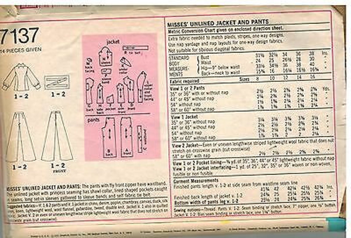 7137 Vintage Simplicity Sewing Pattern Misses Jacket Pants | Etsy