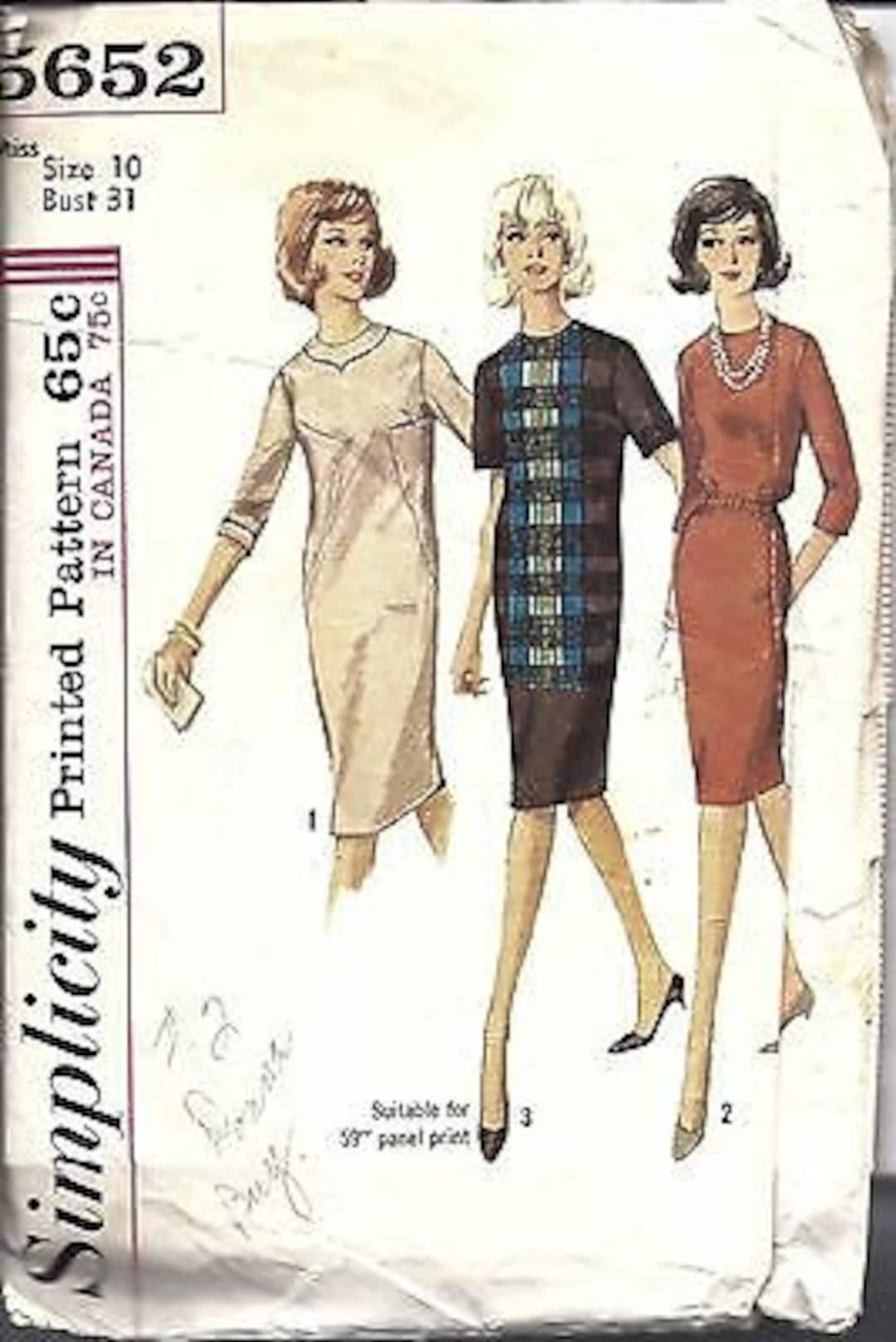 Vintage Simplicity Sewing Pattern 1960's Misses Jewel Neckline Dress ...