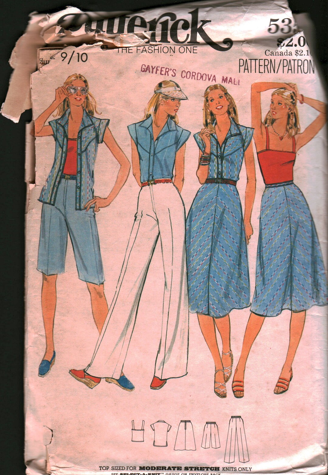 5357 Butterick Vintage SEWING Pattern Junior Top Shirt Skirt Pants ...