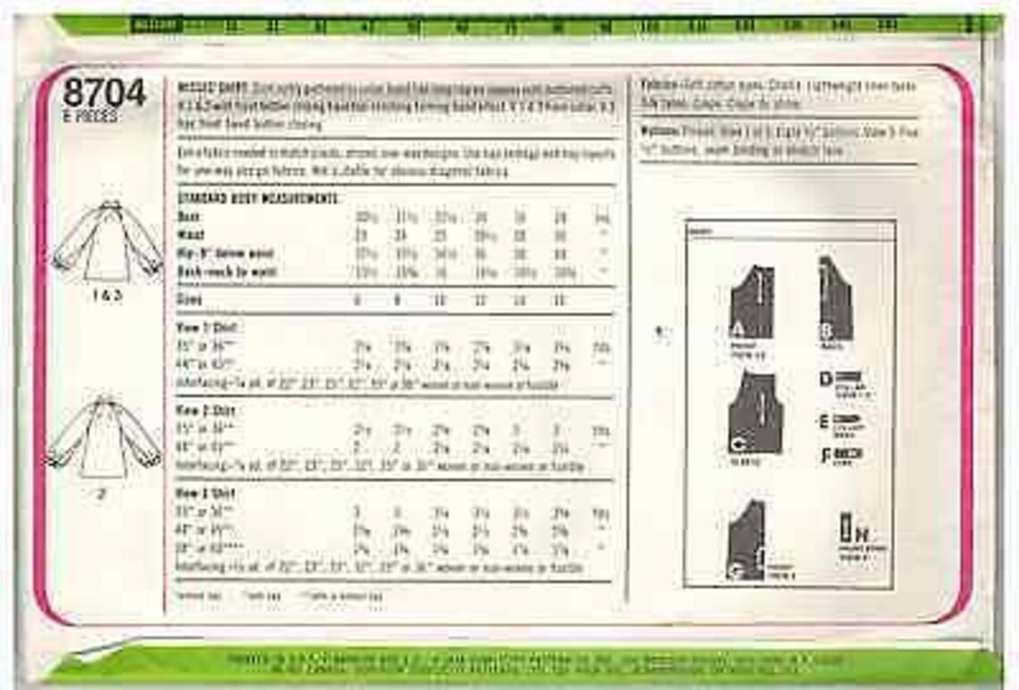 8704 VINTAGE Simplicity SEWING Pattern Misses Shirt Blouse - Etsy