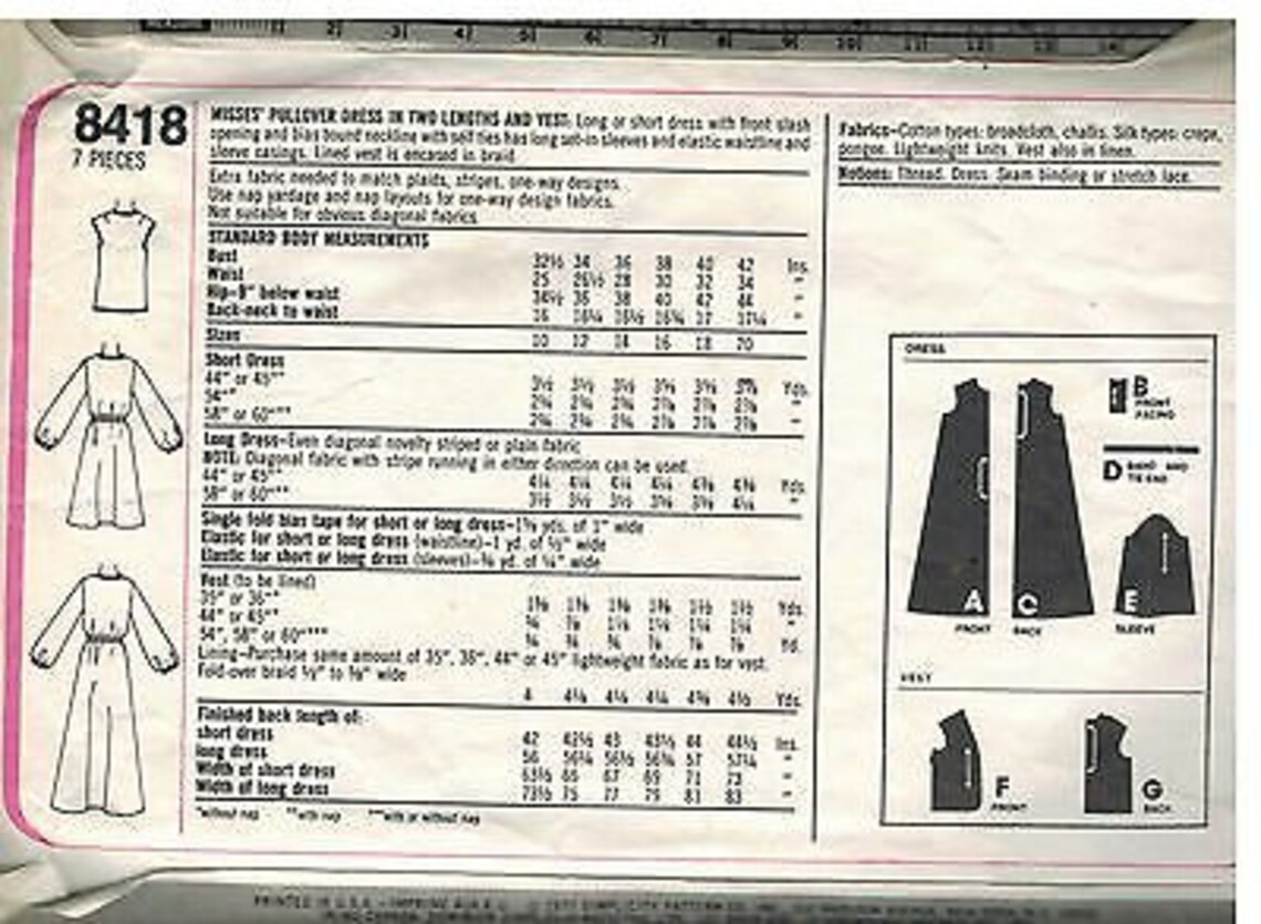 8418 Vintage Simplicity Sewing Pattern Misses Pullover Dress | Etsy