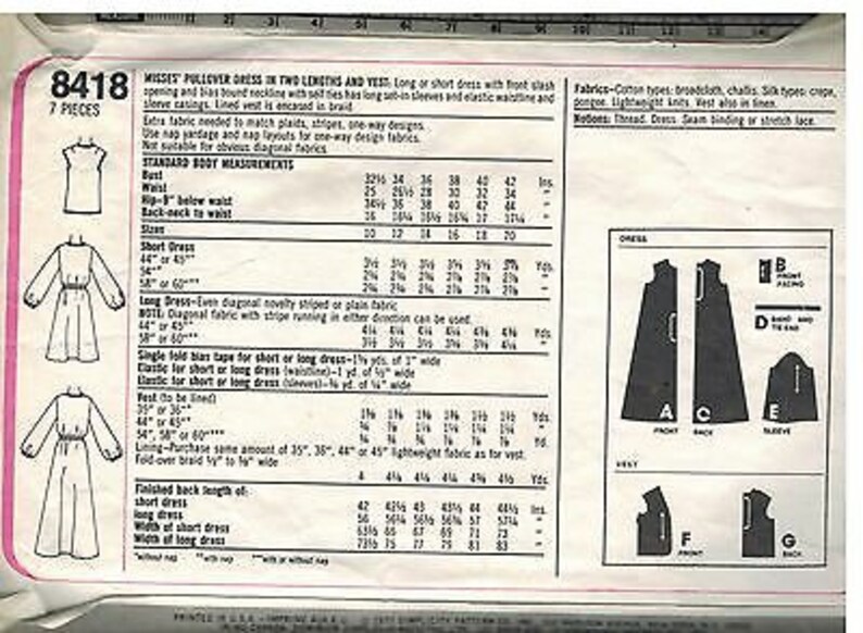 8418 Vintage Simplicity Sewing Pattern Misses Pullover Dress | Etsy