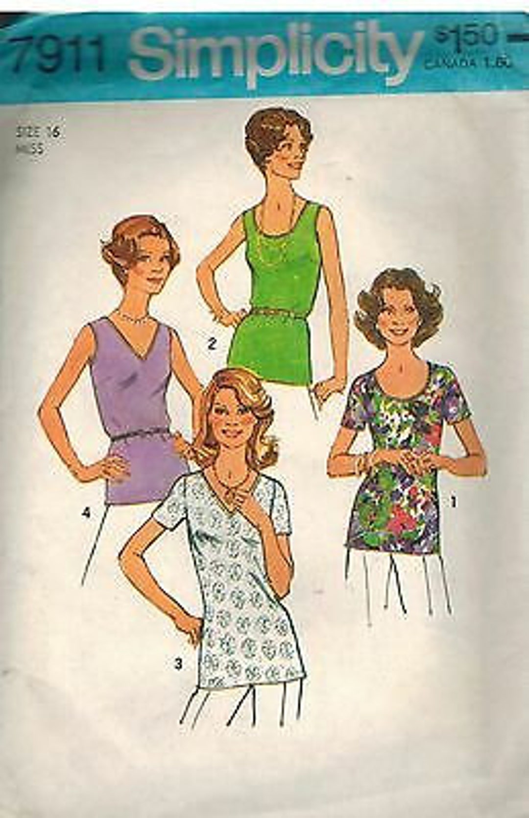 7911 Vintage Simplicity Sewing Pattern Misses Simple to Sew Top ...