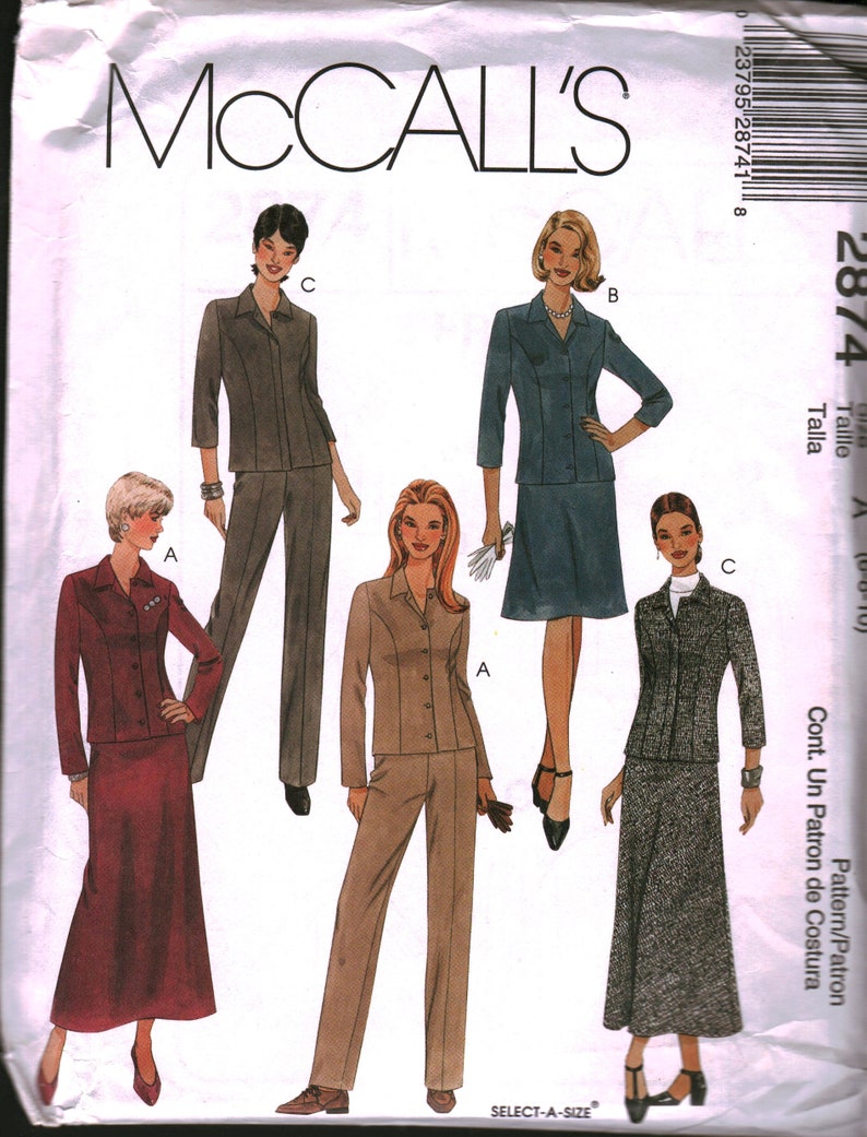 UNCUT Mccalls Sewing Pattern Misses Shirt Jacket Pants Bias Skirt 2874 ...
