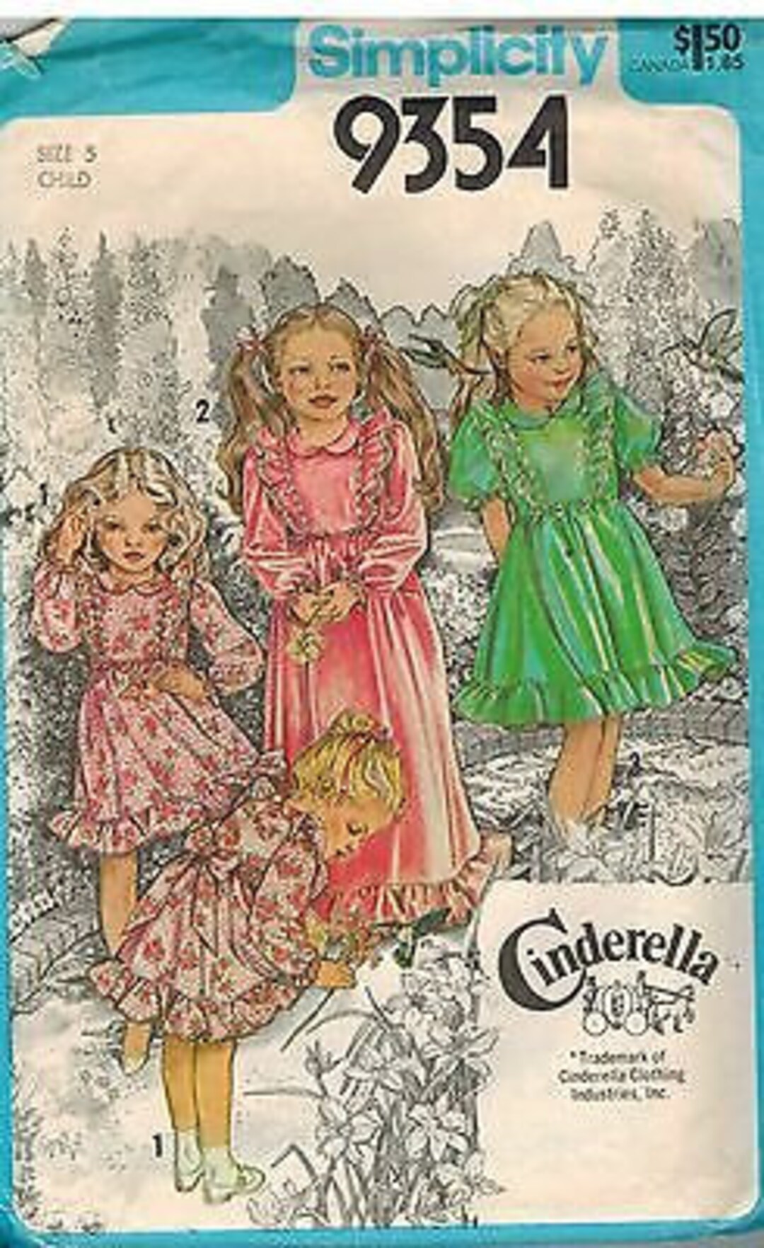 9354 Vintage Simplicity Sewing Pattern Cinderella Girls Dress in 2 ...