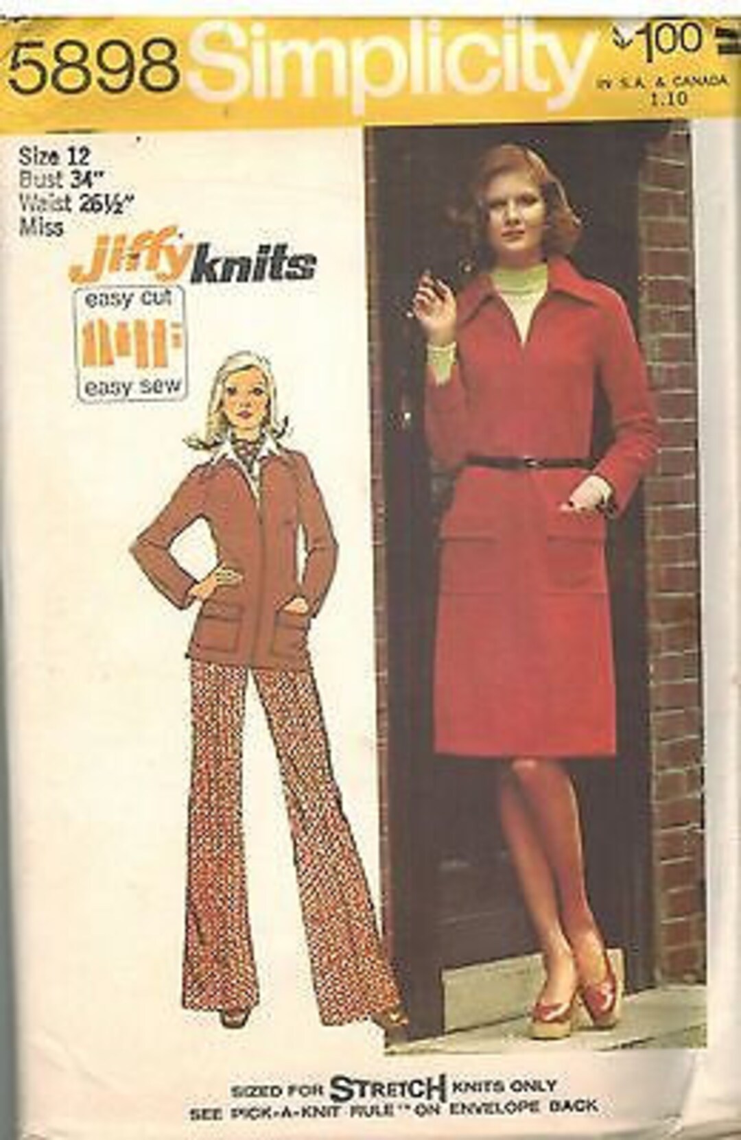 5898 Vintage Simplicity Sewing Pattern Misses Jiffy Knits Top Pants ...