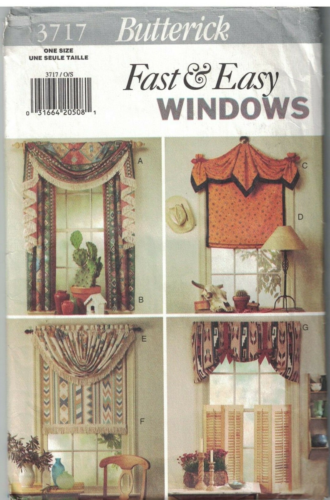 3717 UNCUT Vintage Butterick SEWING Pattern Country Western Windows ...