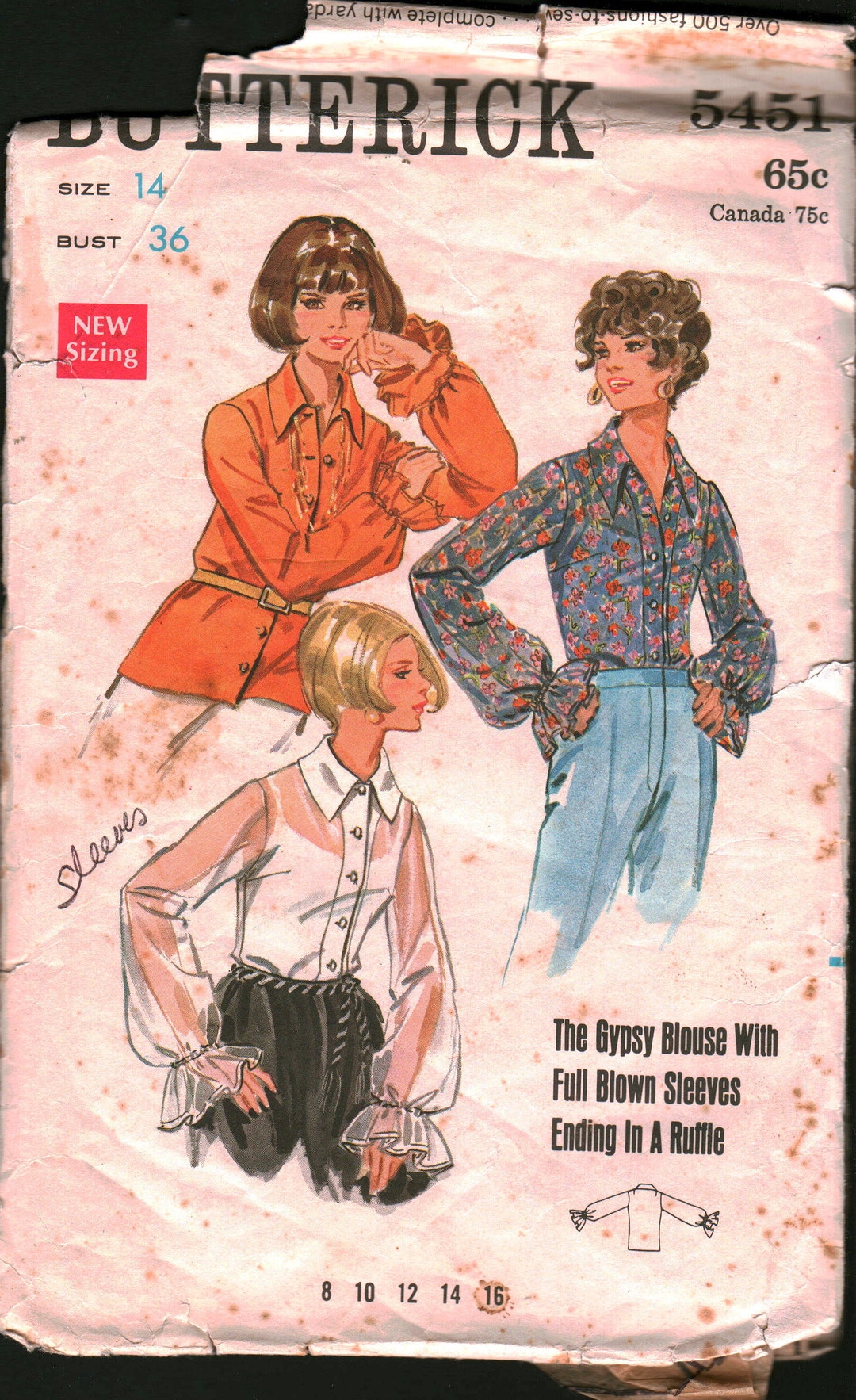 5451 Butterick Vintage SEWING Pattern Misses' Blouse OOP 14 1970s - Etsy
