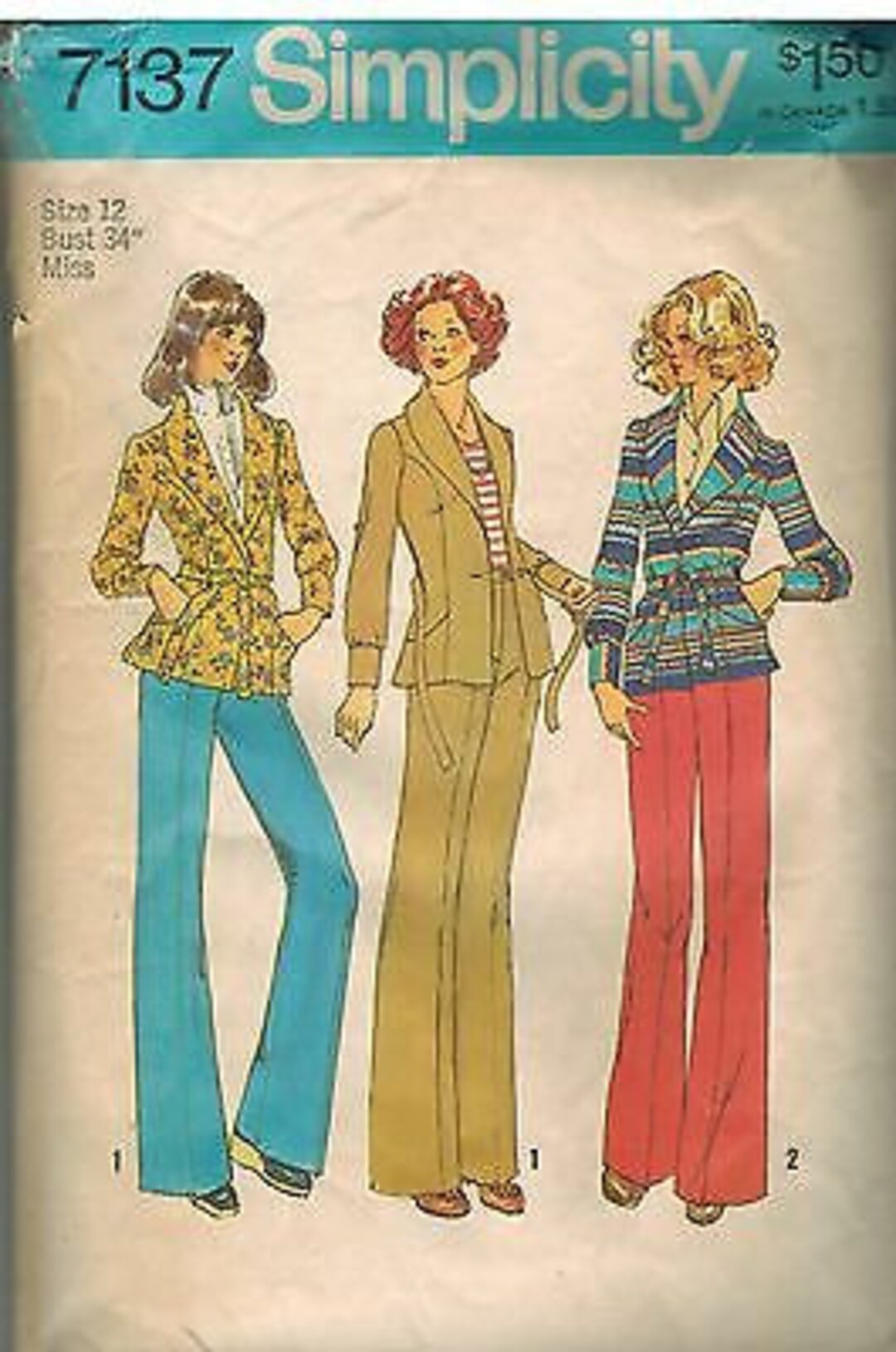7137 Vintage Simplicity Sewing Pattern Misses Jacket Pants Casual ...