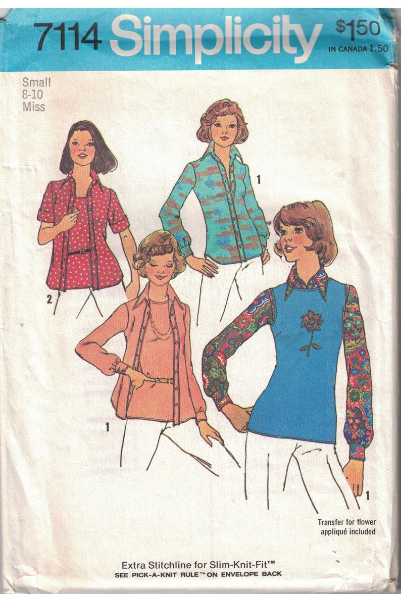 7114 Vintage Simplicity Sewing Pattern 1970s Pullover Top - Etsy