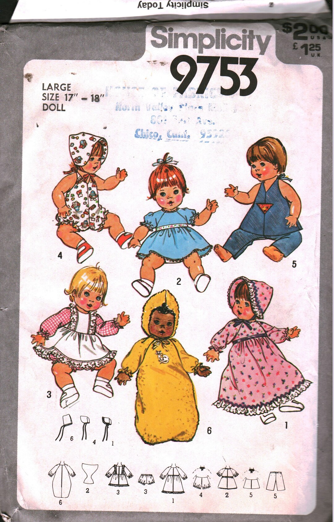 9753 Vintage Simplicity SEWING Pattern Doll Clothes Fits 17 18 Baby Wet ...
