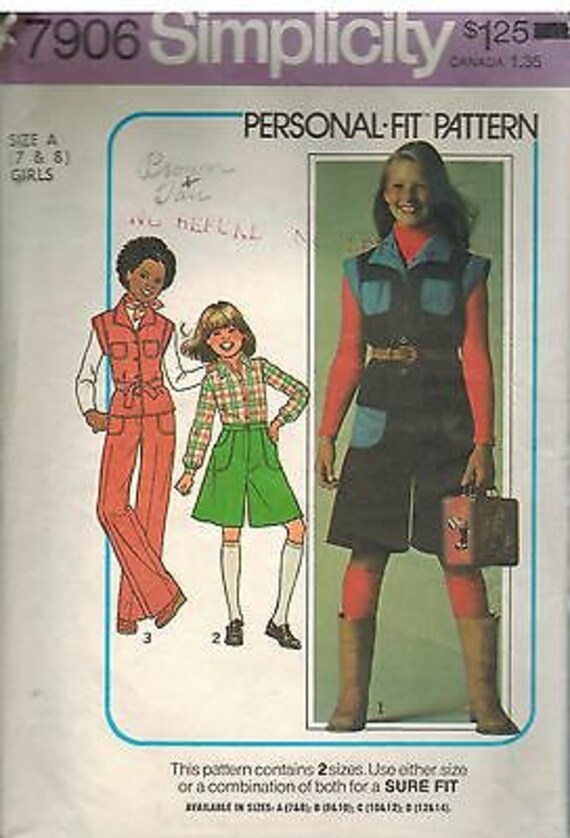 7906 Vintage Simplicity Sewing Pattern Girls Pants Pantskirt | Etsy