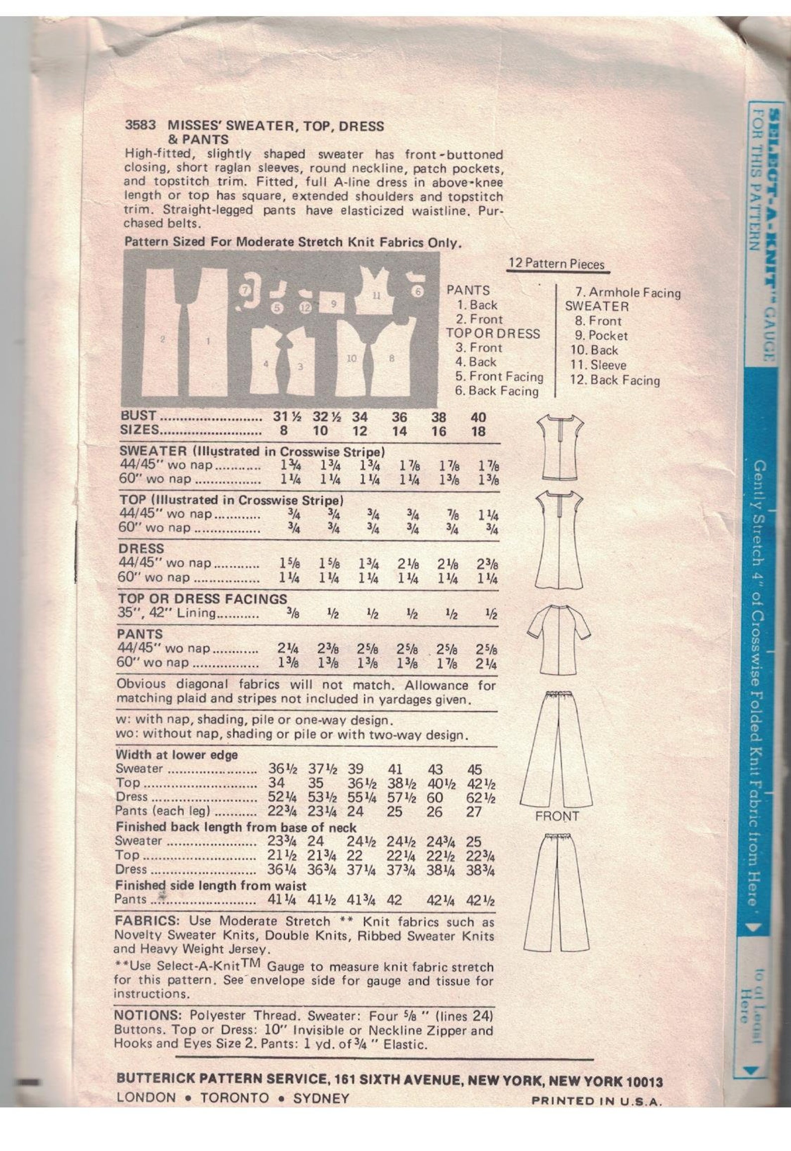 3583 Vintage Butterick SEWING Pattern Misses Sweater Top Dress - Etsy