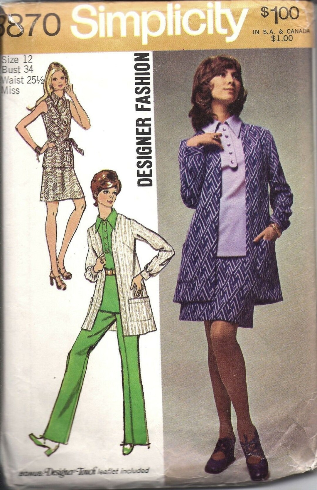 8870 Vintage Simplicity Sewing Pattern 1970's Misses Overblouse Mini ...