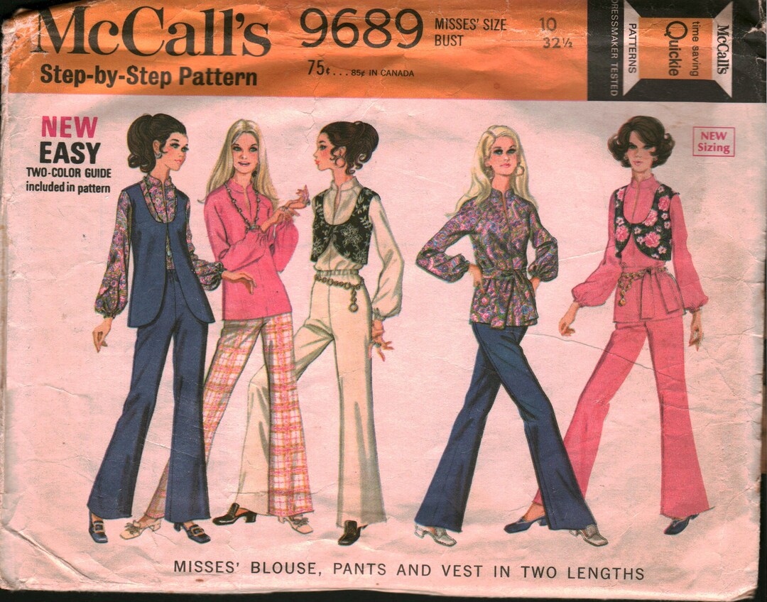 9689 Mccalls Vintage SEWING Pattern Misses Blouse Pants Vest - Etsy