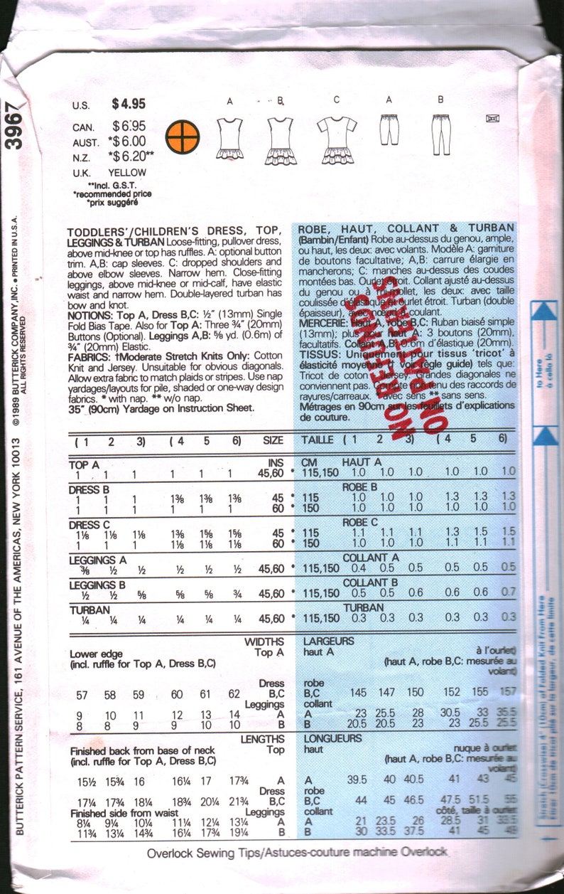 3967 Butterick Vintage SEWING Pattern Toddlers' - Etsy