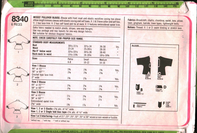 8340 Simplicity Vintage SEWING Pattern Misses Shirt OOP - Etsy