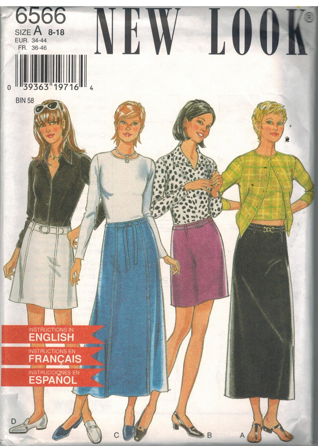 6566 Vintage New Look Sewing Pattern Misses Skirt 8-18 Uncut Oop Htf ...