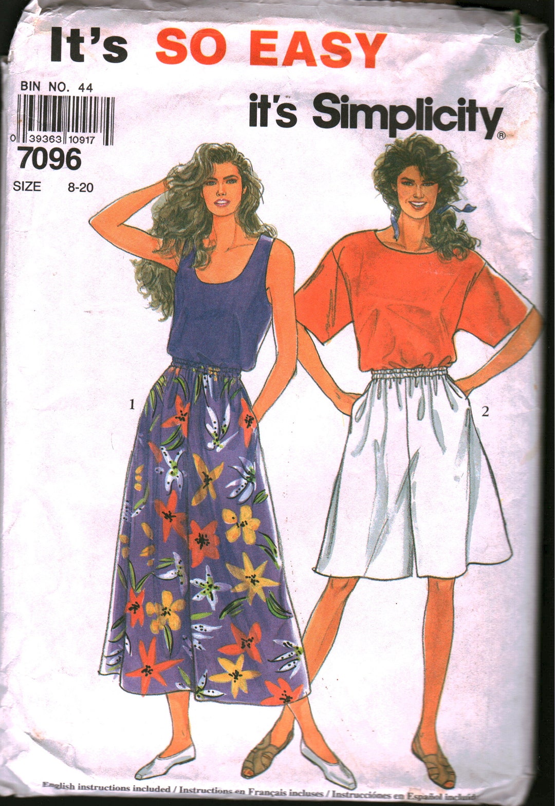 7096 Simplicity Vintage SEWING Pattern Misses' Pullover Tops Culottes ...